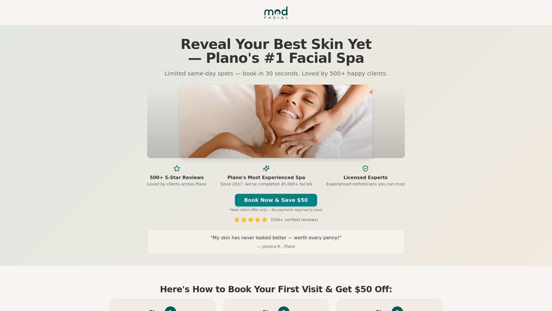 MOD Facial Plano — $50 Off Duo Facial | Book Now