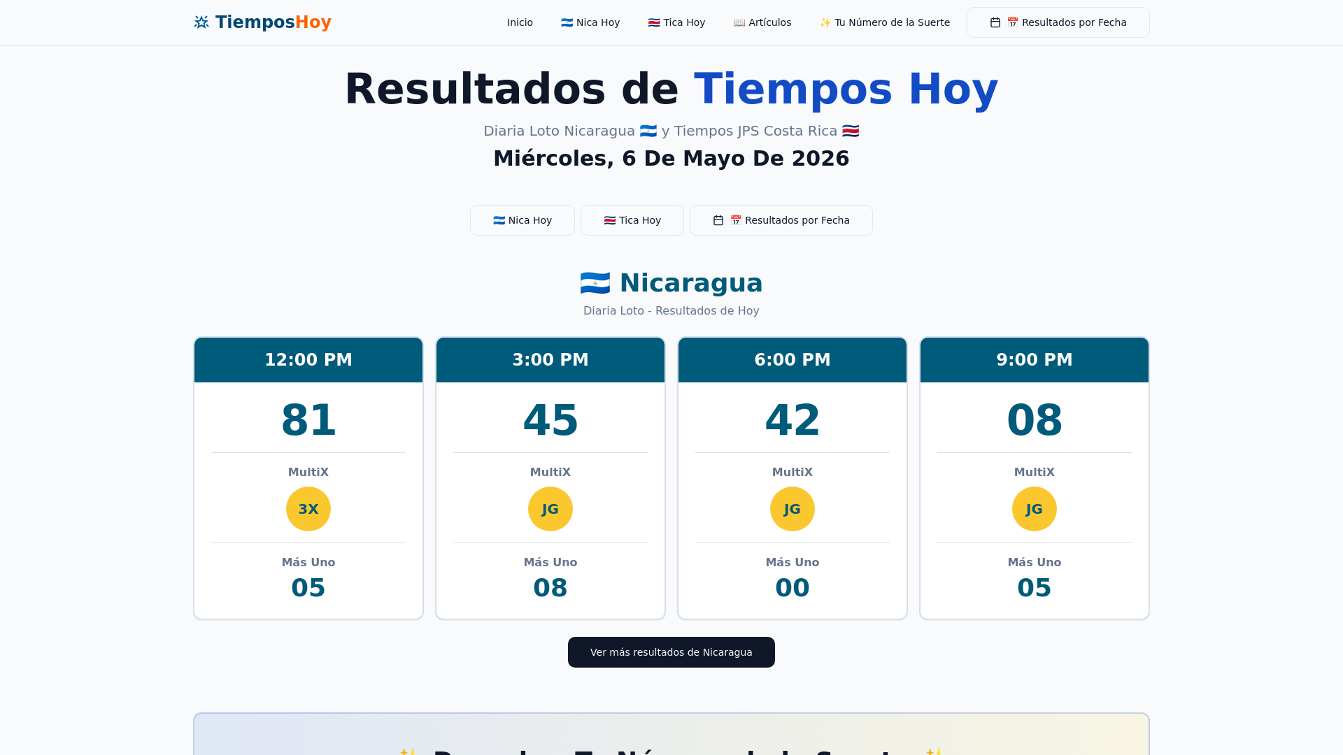 Tica Ayer - Resultados de Ayer Tiempos JPS Costa Rica | TiemposHoy