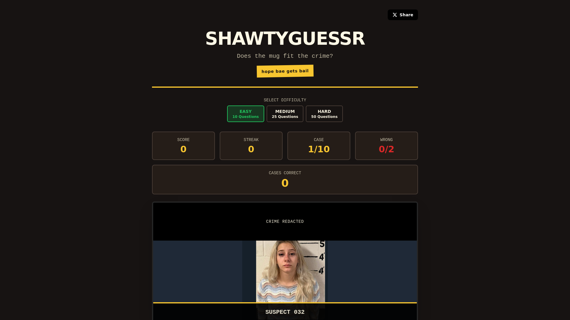 Shawty Guessr - Mugshot Detective Game