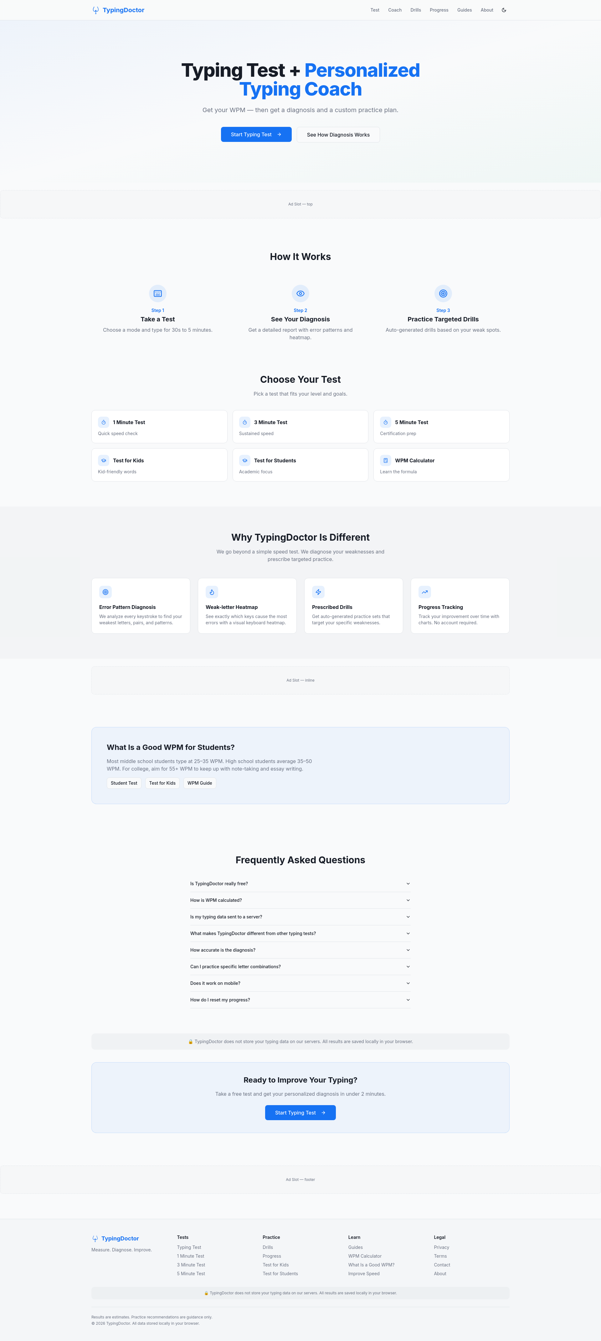 Typing Test + Personalized Typing Coach | TypingDoctor