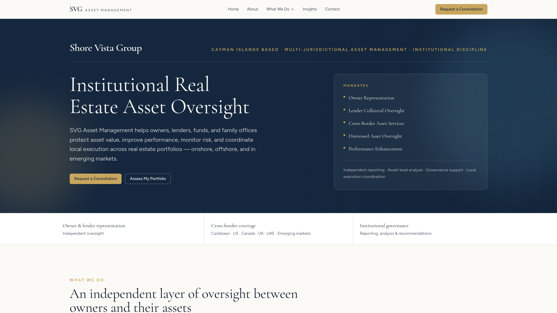 SVG Asset Management — Institutional Real Estate Oversight, Cayman Islands
