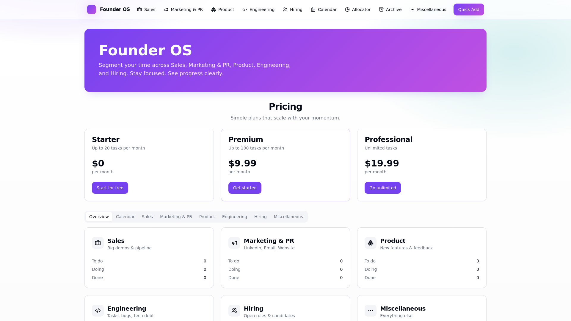 Founder OS – Dashboard