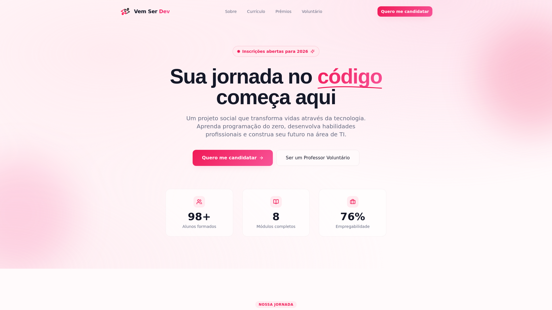 Vem Ser Dev — Tecnologia que transforma vidas