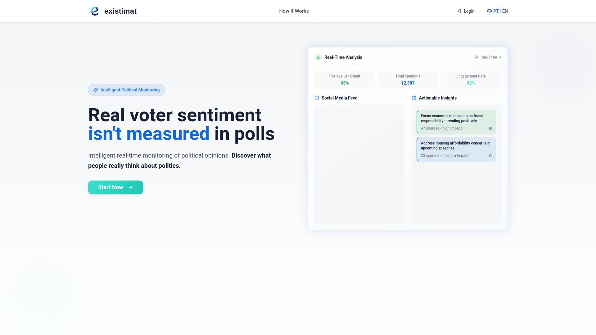 existimat - Political Intelligence Platform | Real Voter Sentiment Analysis