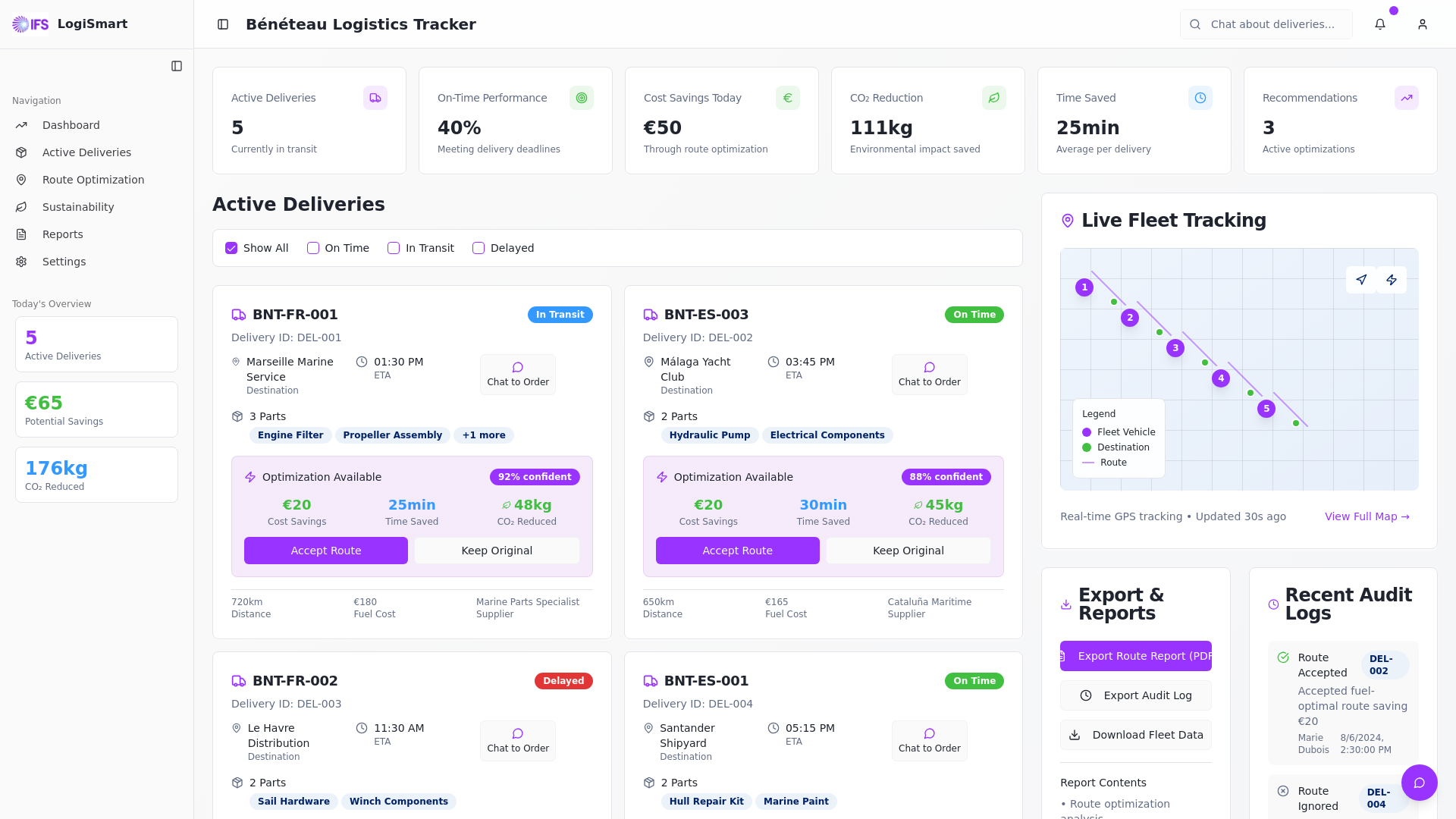 IFS Logistics AI Platform - Bénéteau Fleet Optimization
