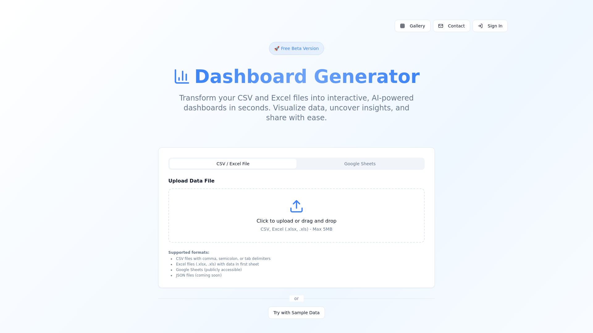 Dashboard Generator - Transform CSV into Interactive Dashboards