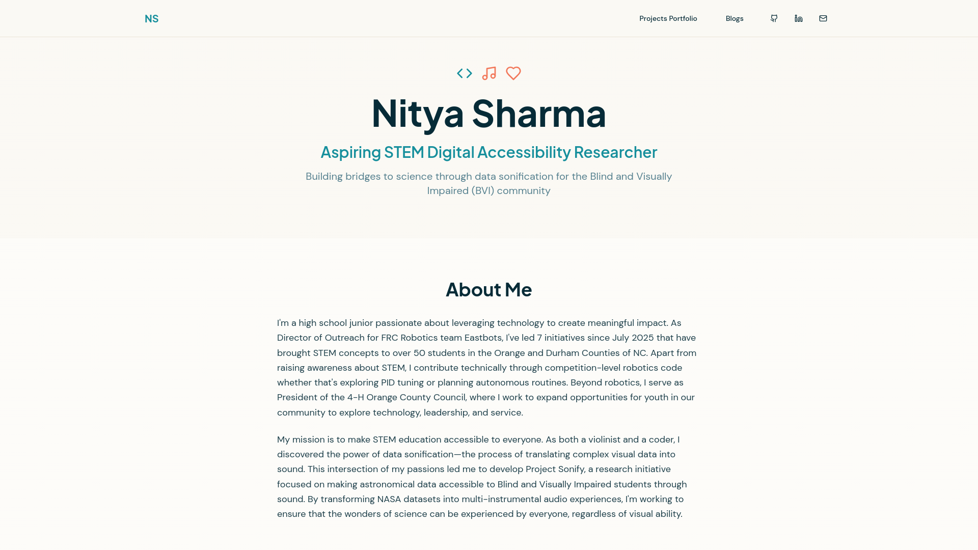 Nitya Sharma - Software Developer & STEM Accessibility Researcher