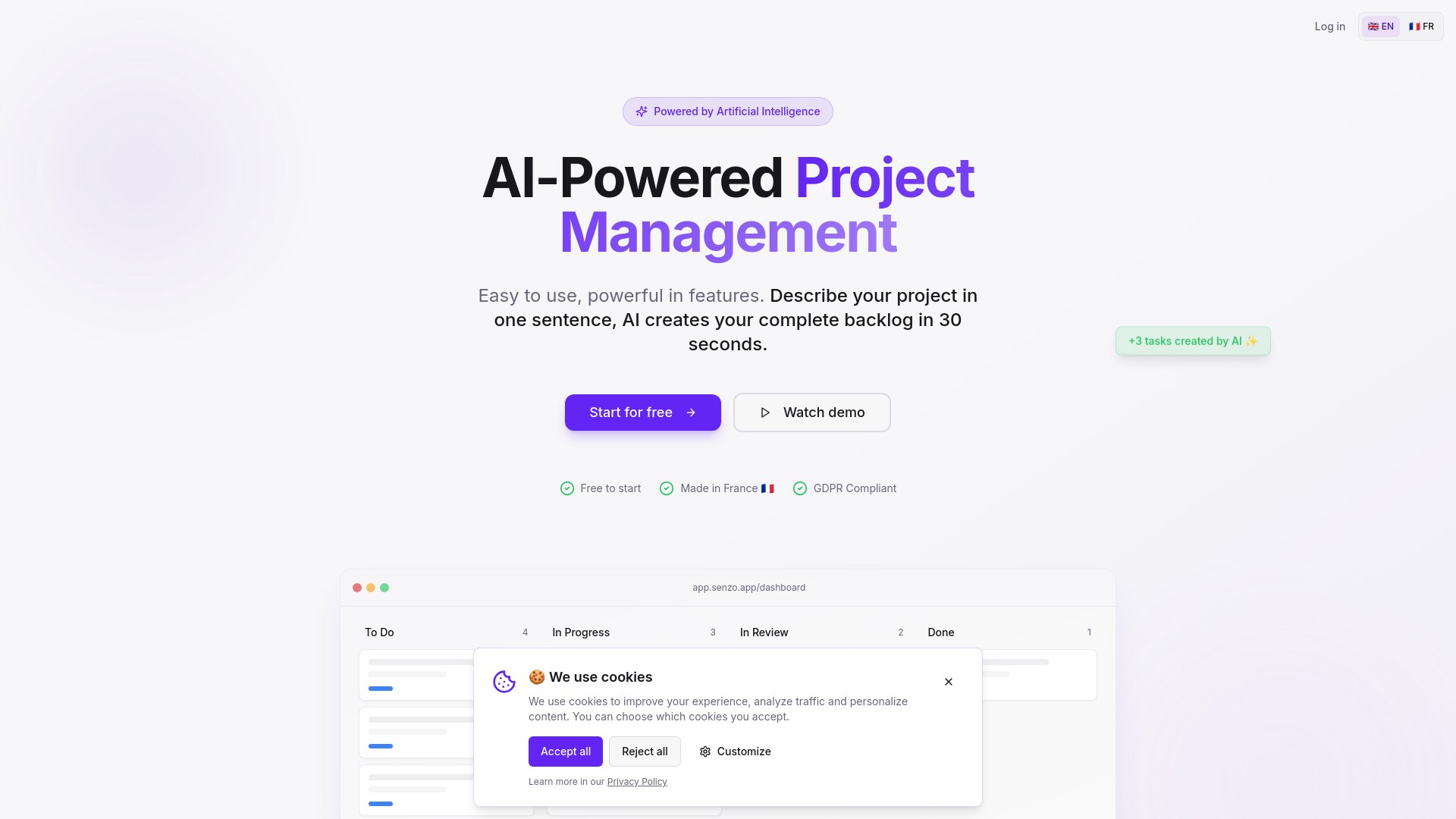Senzo.app - AI-Powered Project Management | Kanban + Scrum + AI