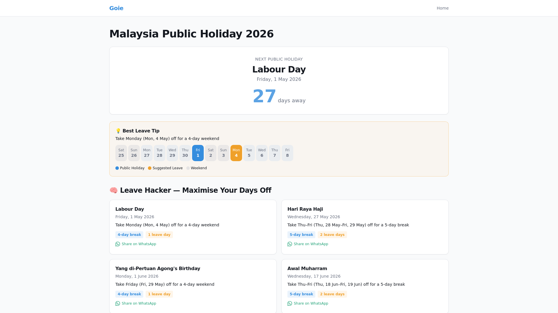 Public Holiday Pahang 2026 – Cuti Umum & Long Weekends | Goie