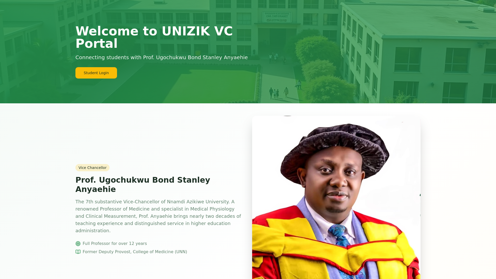 UNIZIK VC Portal - Connect with Prof. Anyaehie