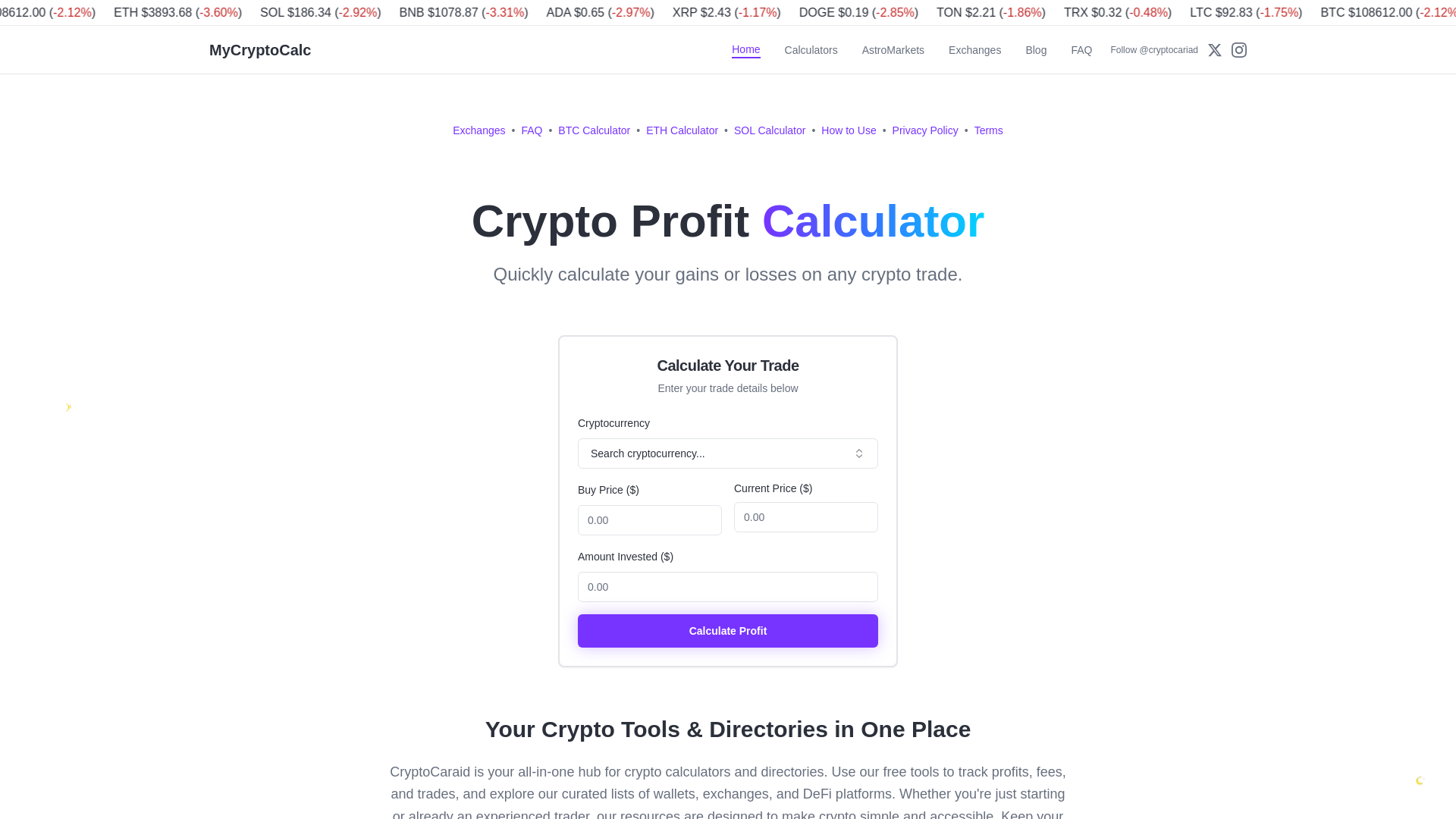 Crypto Profit Calculator - Calculate Your Crypto Gains & Losses