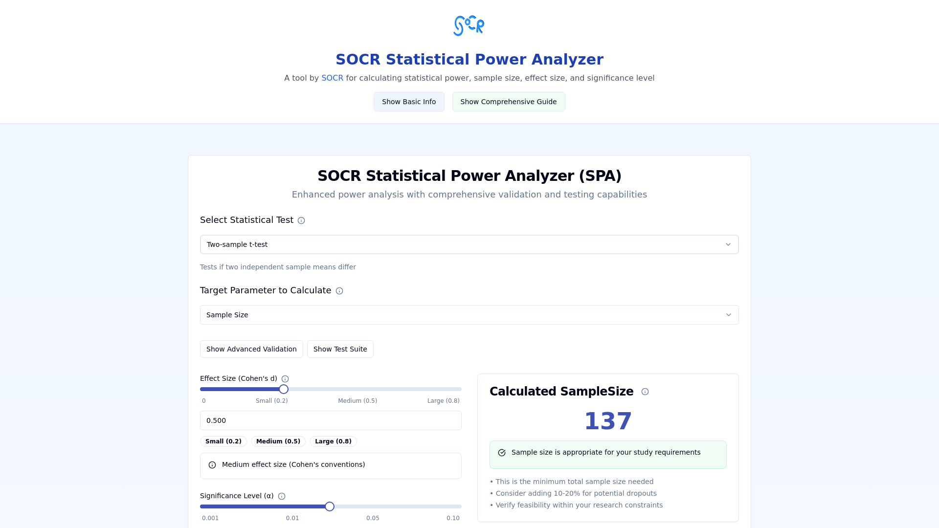 SOCR Statistical Power Analyzer