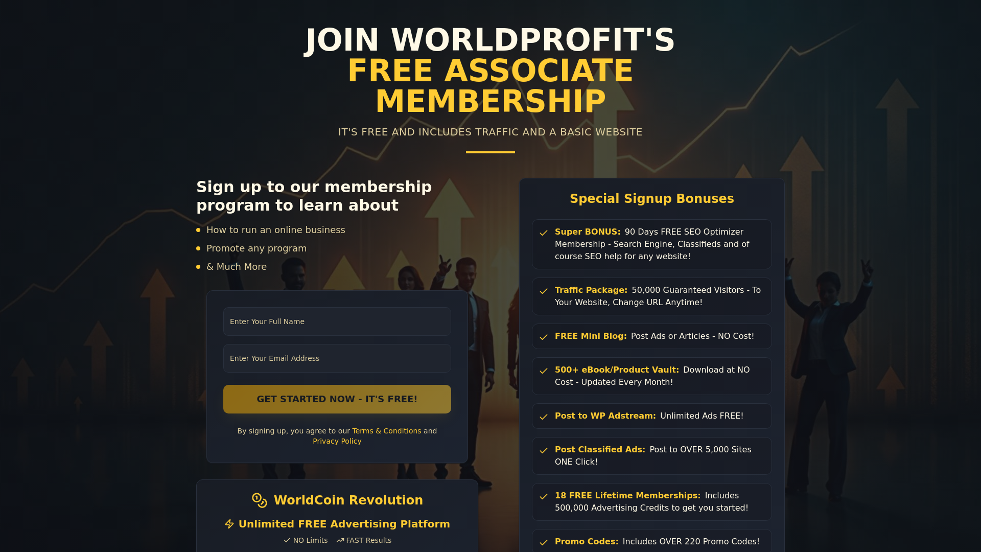 Join WorldProfit's FREE Associate Membership - Traffic & Website Included